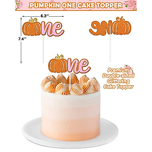 Little Pumpkin First Birthday Decorations Fall High Chair Banner with Glitter Pumpkin Cake Topper One Crown Hat and Balloons for Baby Girls Cake Smash Photo Prop Backdrop Supplies
