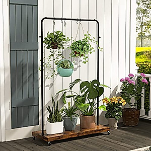 Tangkula Clothes Rack on Wheels, Industrial Pipe Style Rolling Garment Rack with Bottom Storage Shelf & 5 Hanging Hooks, Clothes Organizer with Sturdy Metal Frame for Bedroom Laundry Room