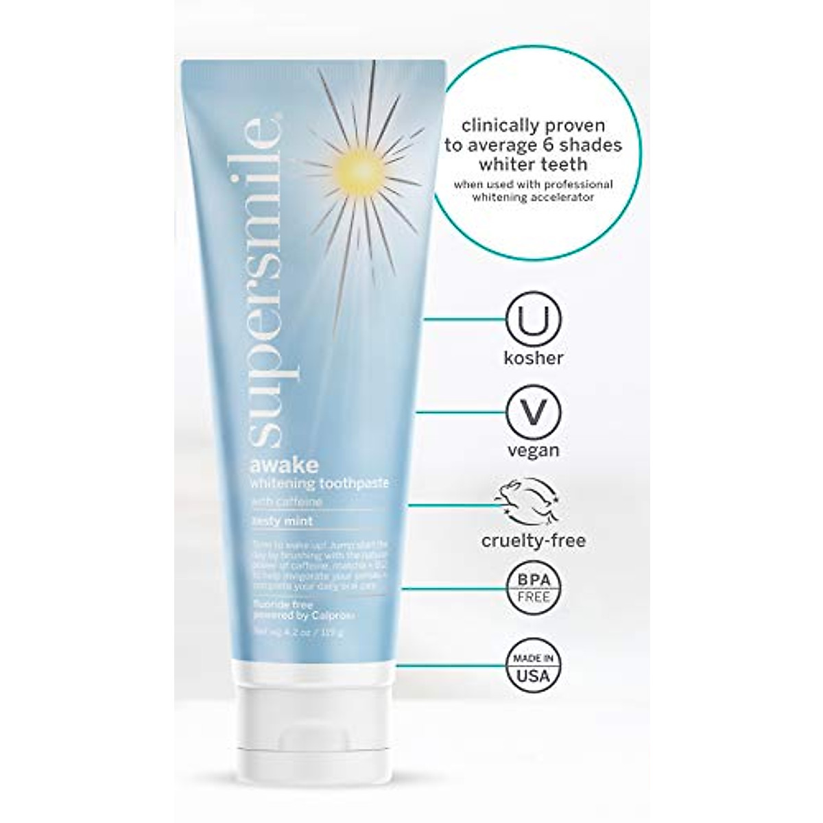 Supersmile Professional Awake Whitening Toothpaste for Your Morning Routine - Clinically Proven to Whiten Teeth Up to 6 Shades (Zesty Mint, 4.2 Oz)