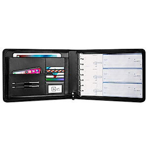 Inkline 7 Ring Check Binder Portfolio -Professional PU Leather Binder with Zippered Closure -500 Check Capacity -9x13 Inch Sheets -Document & Card Organizer - Large Tablet Pocket - Black (80001)