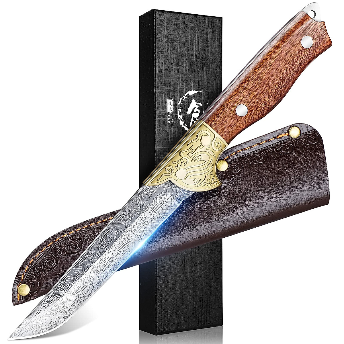 Purple Dragon 8 Inch Ultra Sharp Butcher Knife with 5 Inch Brisket Boning Knife Japanese Steel