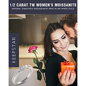 1/2 Carat TW Women's Moissanite and Natural Diamonds Engagement Ring in 10k White Gold, Size 10