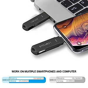 Photo Storage for Phone Flash Drive 256GB, Memory Stick for Phone by LOMYGUS Compatible iOS and USB-c of MacBook USB3.0 of Computer(Pink 256GB)