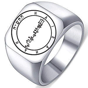 Dacai Engraved 72 Angels Symbol Hahasiah Energetic Symbols Silver Stainless Steel Men's Womens Seal Protect Ring