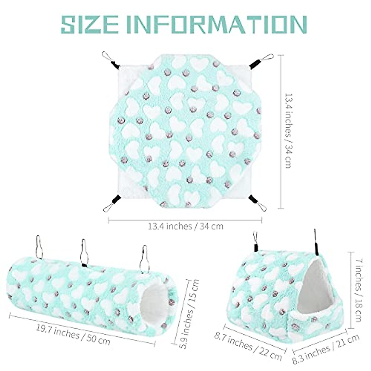 Tiibot 3 Pieces Small Pet Cage Accessories Small Pet Cage Hammock Hanging Tunnel and Bed Hideout Set Guinea Pig Cage Bedding Hanging Bed Cage and Hideout Tunnel for Hamster Squirrel Rabbit