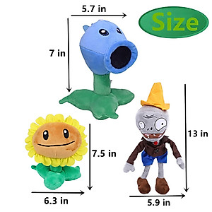 JHESAO 3 PCS Plants and Zombies Plush Conehead Zombies Plants Sets Toy Peashooter, 1 2 Stuffed Soft Conehead Zombie Doll, Sunflower PVZ Plush Figure Doll New