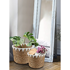 Serene Spaces Living Handmade Cattail Leaf Basket - Natural, Eco-Friendly & Durable - Perfect for Decoration, Storage, Potted Plant Cover/Cachepot or Gifting - KIT of 3 (Each in 3 Different Sizes)
