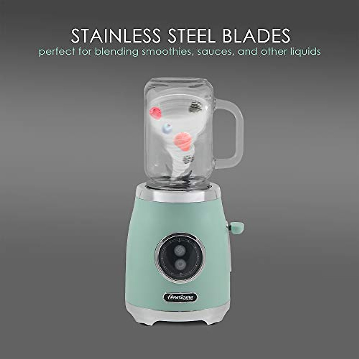 Americana EPB399M by Elite Glass Mason Jar Blender with 17oz Jar + 20oz. Sports Bottle, Blend Personal Smoothie, Crush Ice, Shakes, Keto Protein, 300 Watts