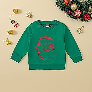 Baby Boys Girls French Terry Crewneck Sweatshirt Print Crewneck Retro Pullover Dress Shirt Sweater Festival Clothes Green