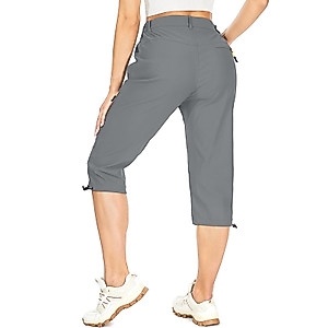 linlon Women's Quick Dry Cargo Shorts,Outdoor Casual Straight Leg Capri Long Shorts for Hiking Camping Travel (Grey, 8)