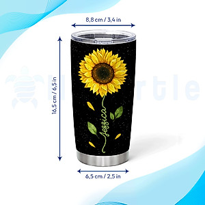 Hyturtle Personalized Gifts For Sunflower Lover - Faith Hope Love Sunflower Custom Name Stainless Steel Tumbler 20oz With Lid - Idea Floral Lover Gifts For Women Girl On Birthday, Christmas