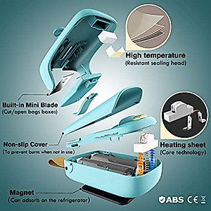 TYHJOY Mini Chip Bag Sealer, Handheld Heat Vacuum Sealer and Cutter, Portable Chip Bag Resealer Machine for Snack Plastic Fresh Bags Cookies - Green - 2xAA Batteries Included