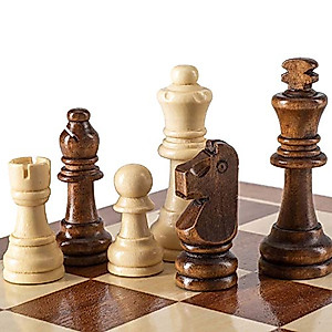 AMEROUS Wooden Chess Pieces Only, Staunton Style Wood Chessmen with 3.15" King - Storage Bag - Gift Packed Box, Tournament Chess Game Pawns for Replacement of Missing Pieces