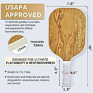 13 mm Pickleball Paddles Set of 2, 2023 USAPA Approved, Carbon Fiber Surface (CHS), Polypropylene Honeycomb Core, Anti-Slip Sweat-Absorbing Grip, 4 Pickleball, Portable Carry Bag (Wood Grain)