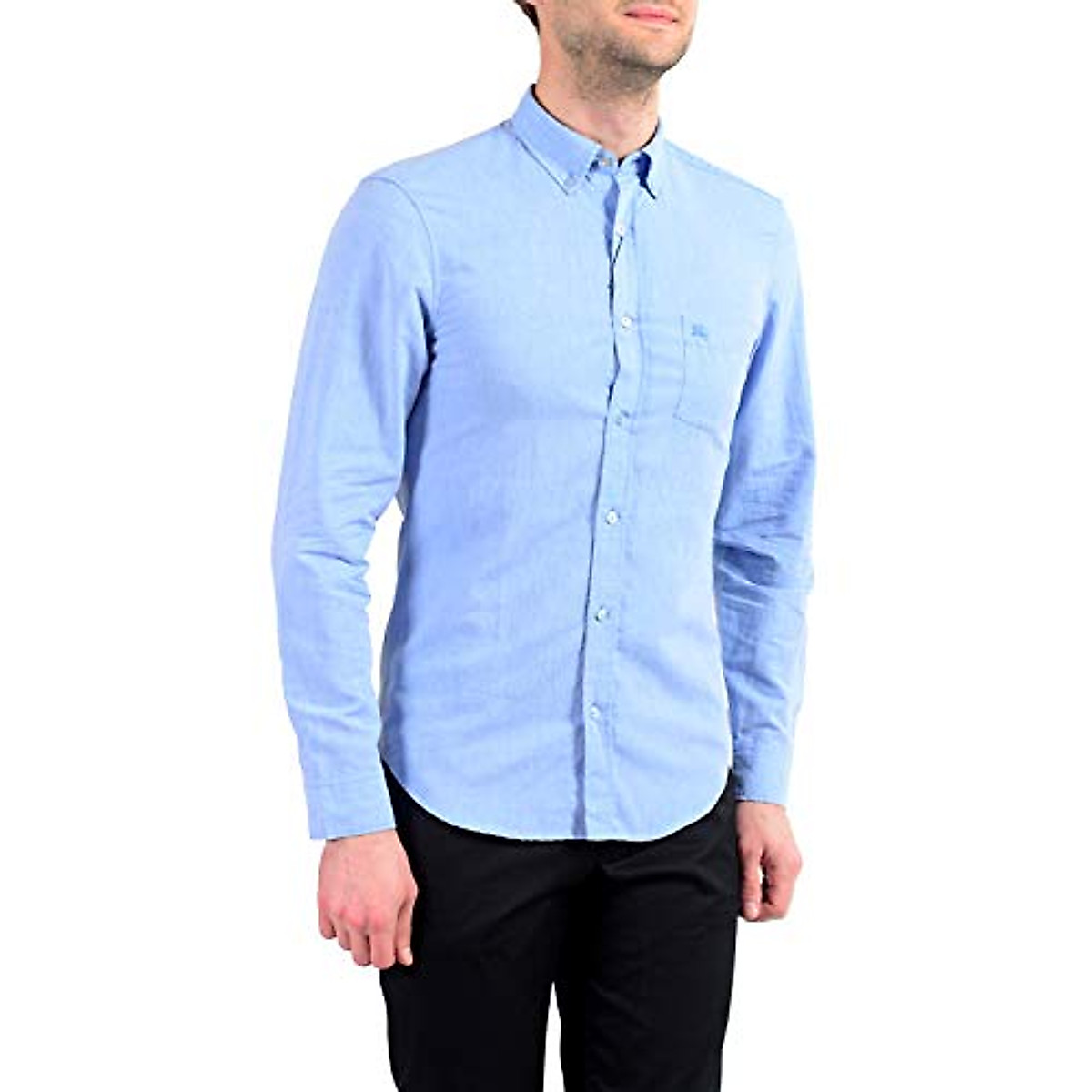 BURBERRY Men's Blue Linen Long Sleeve Button Down Shirt US S IT 48