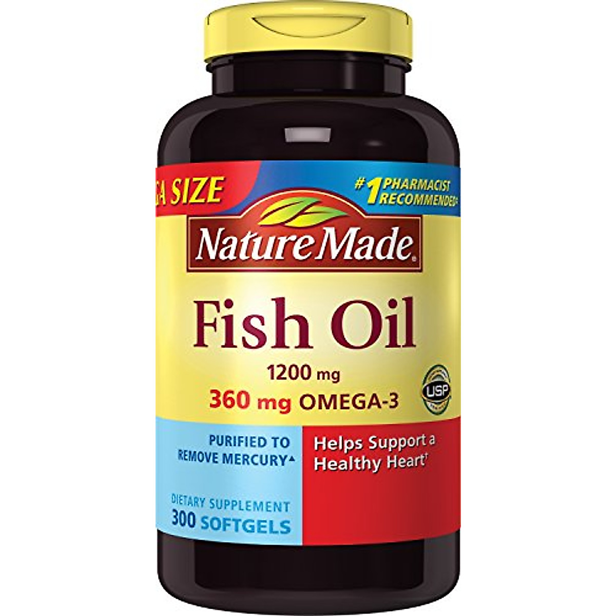Nature Made 1200mg of Fish Oil, 2400 per Serving, 360mg of Omega-3, 300 Softgels, 300 Count (Pack of 1)