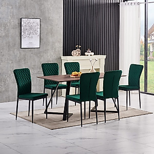 FENZARD Set of 6 Living Room Chairs Dining Chairs with Velvet, High Back, Metal Frame and Modern Lattice Design for Living Room, Dining Room,Green