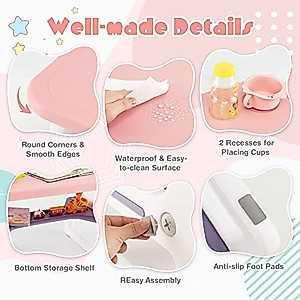 UIIAIOUIAIO Children Kids Table and Chair Set, 3 Pcs Plastic Activity Table for Toddlers w/Building Blocks, Storage Shelf for Reading Drawing Writing Arts Crafts, Toddler Table and Chair Set(Pink)