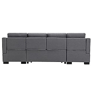 HABITRIO Sectional Sofa Bed, U Shape Sofa Bed, Pull Out Sleeper Sofa Bed with Pulley, Sofa with Two Storage Chaise, for Living Room Furniture Sofa, 2 Tossing Cushions, Gray