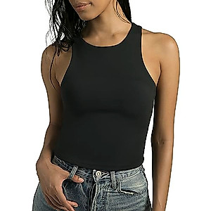 Colorfulkoala Women's Tank Tops Body Contour Sleeveless Crop Double Lined Yoga Shirts(L, Black)