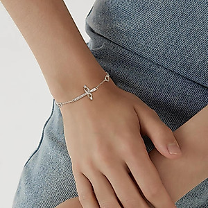 FANZE Cross Bracelet for Women 925 Sterling Silver Cubic Zirconia Good Lucky Infinity Love Heart Adjustable Link Bracelet Gift for Mother Firend