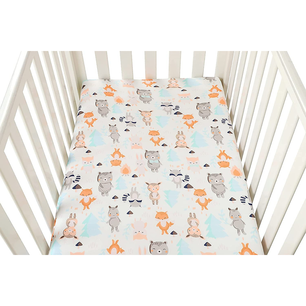 Tontukatu Pack n Play Sheet Stretchy Fitted Portable Mini Crib Sheets Set 3 Pack,Playard Sheets Convertible Playard Mattress Cover,Ultra Soft Jersey Material,Elephant Tiger,Fox & Grey
