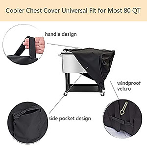 Patio Cooler Cart Cover Waterproof, 600D Outdoor Cooler Chest Cover Universal Fit Most 80 QT (Patio Cooler On Wheels, Beverage Cart, Rolling Ice Chest, Party Cooler), 36" L x 19.5" W x 31.5" H