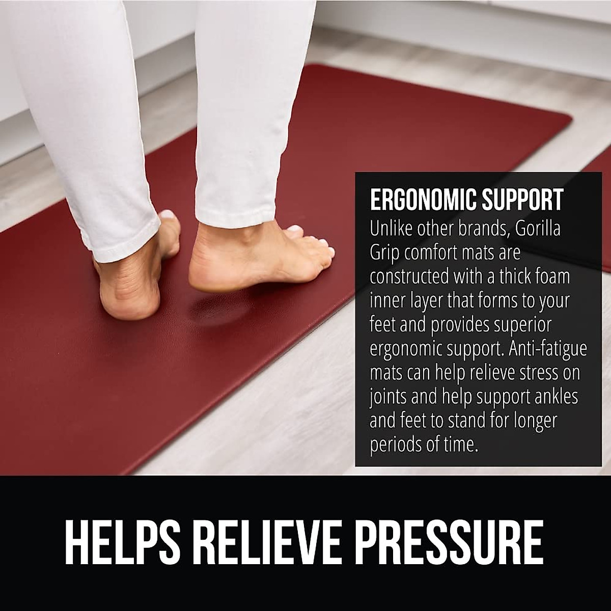 Gorilla Grip Antifatigue Mat Set of 2 and Rug Grippers 12 Pack, Antifatigue Mats Size 17x48 and 17x24 in Red, Supportive Memory Foam, Rug Grippers are Dual Sided Flexible Carpet Gripper, 2 Item Bundle