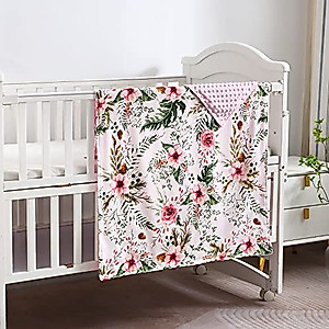 POSENPRO Baby Blanket for Boys Girls, Soft Plush Minky Baby Blanket with Dotted Backing, Lovely Flower Double Layer Toddler Receiving Blanket Throw for Stroller & Crib, 30 x 40 Inches