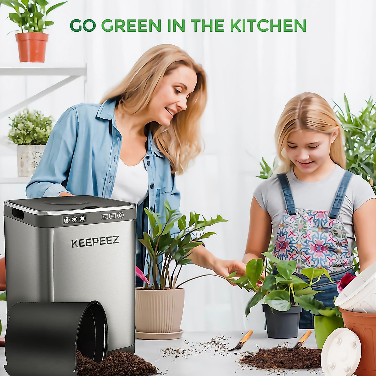 Upgraded Electric Composter, 1 Gallon Largest Smart Indoor Compost Bin Kitchen, 2 Carbon Filter, Food Recycling Composting Odor Free, Converts Waste to Dry Compost, Kitchen Composter 80% Energy Saver