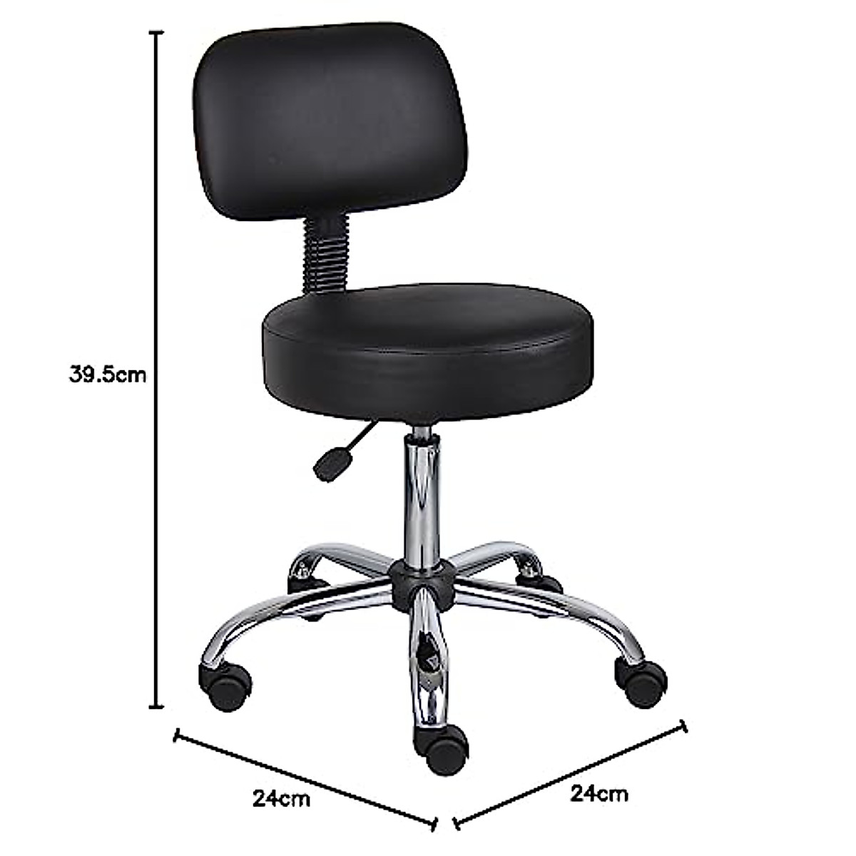 Boss Office Products Be Well Medical Spa Stool with Back in Vinyl, Black