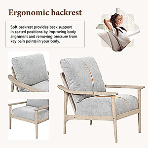 FIQHOME Mid Century Modern Solid Wood Frame,Arm Vertical Slatted Back,Thick Pad Upholstered Accent Chair for Living Room, Bedroom, Belcony,Natural
