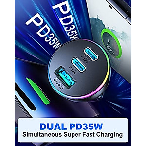 70W USB C Car Charger, JOYROOM Dual PD35W & QC3.0 Super Fast Charging, Compatible with iPhone 14 Pro Max/14 Plus/13 Pro Max/iPad Pro, Samsung Galaxy S23 Ultra/S22/S21, Google Pixel