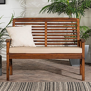 Walker Edison Rendezvous Modern Solid Acacia Wood Patio Loveseat with Cushions, 47 Inch, Dark Brown