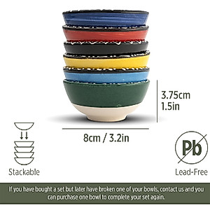 Bascuda® Small Ceramic Bowls Set of 6 with Gift Box - Snack Bowls for Tapas, Dessert, Nuts, Olive, Soy Sauce Dish, Dip - Colourful Decorative Moroccan Spanish Mexican - Decorative Bowl - 3.14 Inches