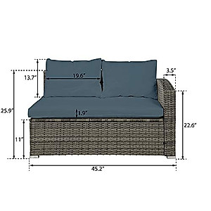 All Weather Wicker Outdoor Patio Furniture Sets, 4 PCS Outdoor Cushioned PE Rattan Wicker Sectional Sofa Set with Glass Top Coffee Table Seat Cushion for Garden Poolside (Rattan+ Gray Cushion)