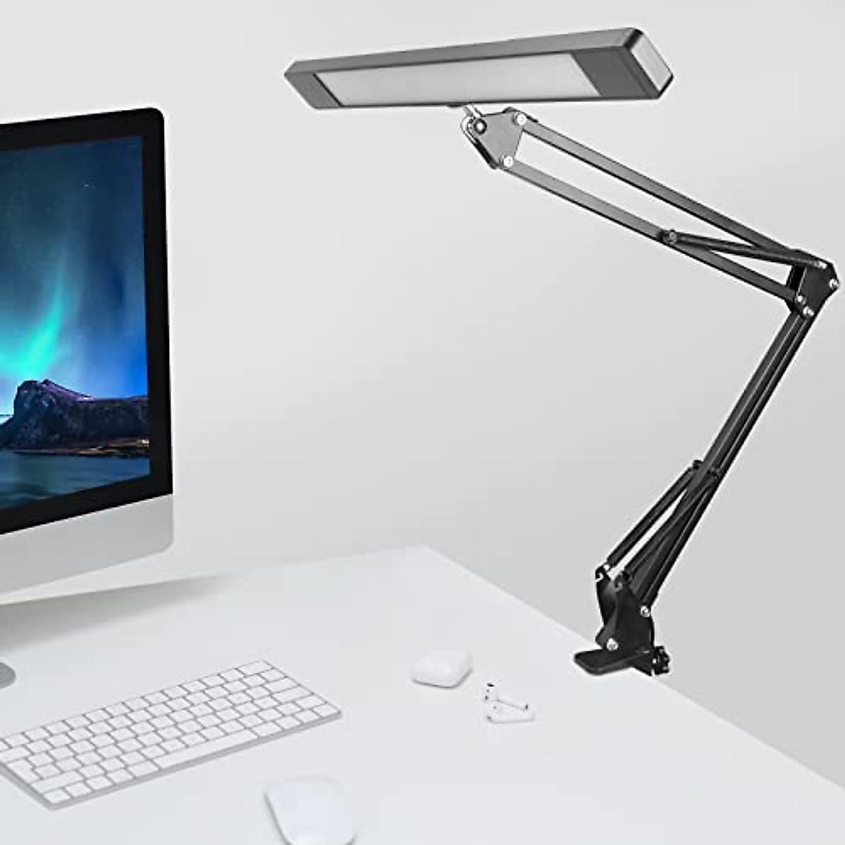 Wellwerks LED Desk Lamp, Swing Arm Lamp with Architect Clamp, 3 Color Modes, 10 Dimmable Brightness, Adjustable Desk Light Eye-Care Table Lamp, Desk Lamps for Home Office, Study, Reading