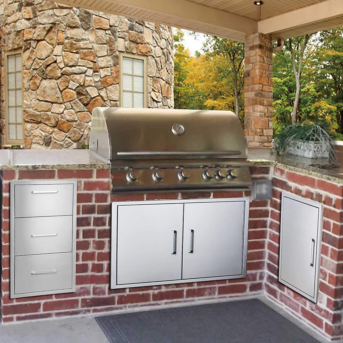 Outdoor Kitchen Drawer Stainless Steel 3-Drawer, BBQ Island Built-in Drawer Weatherproof, Flush Mount for Outdoor Kitchen and Grill Station (17"W*30"H*21“D)