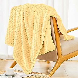 Bnuitland Light Yellow Flannel throw blanket (50X70 inches), 300 GSM Fleece Cozy Warm Soft home decor Lightweight Bed Sofa Blanket for Adults, Suitable for All Seasons.