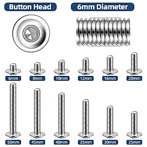 M6-1.0 x 25mm Flanged Button Head Socket Cap Screws, Stainless Steel 18-8 (304), Bright Finish, Full Thread, Allen Socket Drive, 25 PCS