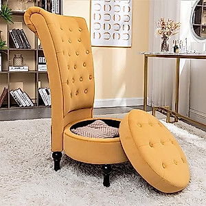 Container Furniture Direct - Mustard Yellow Velvet Accent Chair with Storage and Luxurious Upholstery, Retro Design and Versatile Usage for Livingroom, Bedroom, Lounge and Office