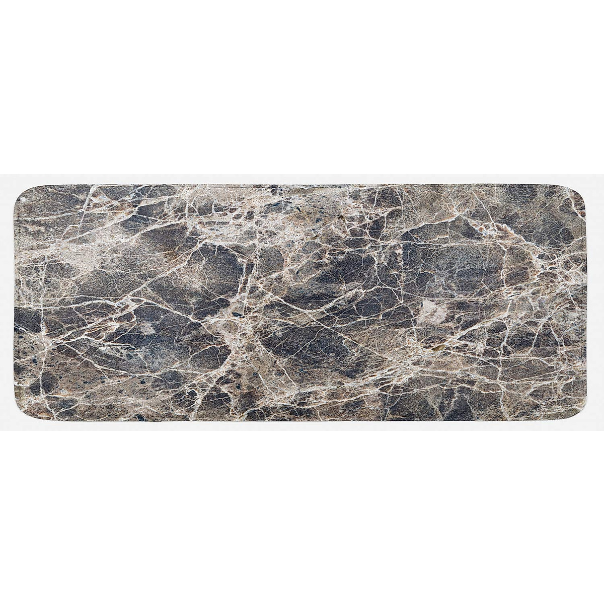 Ambesonne Marble Kitchen Mat, Ceramic Style Grunge Scratches Formless Lines and Cracks Artwork, Plush Decorative Kitchen Mat with Non Slip Backing, 47" X 19", Beige Taupe