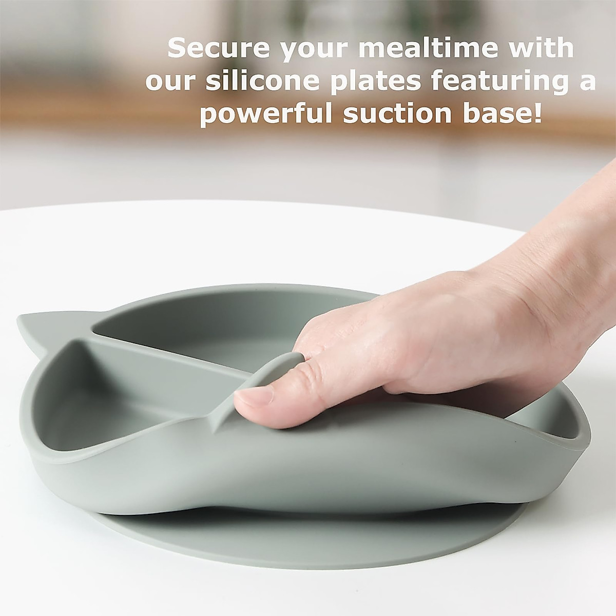 Andy Bear Suction Plates for Baby Silicone Plates Divided, Baby Led Weaning Supplies, Silicone Baby Plates for Toddler, Baby Dishes, BPA Free (Sage)