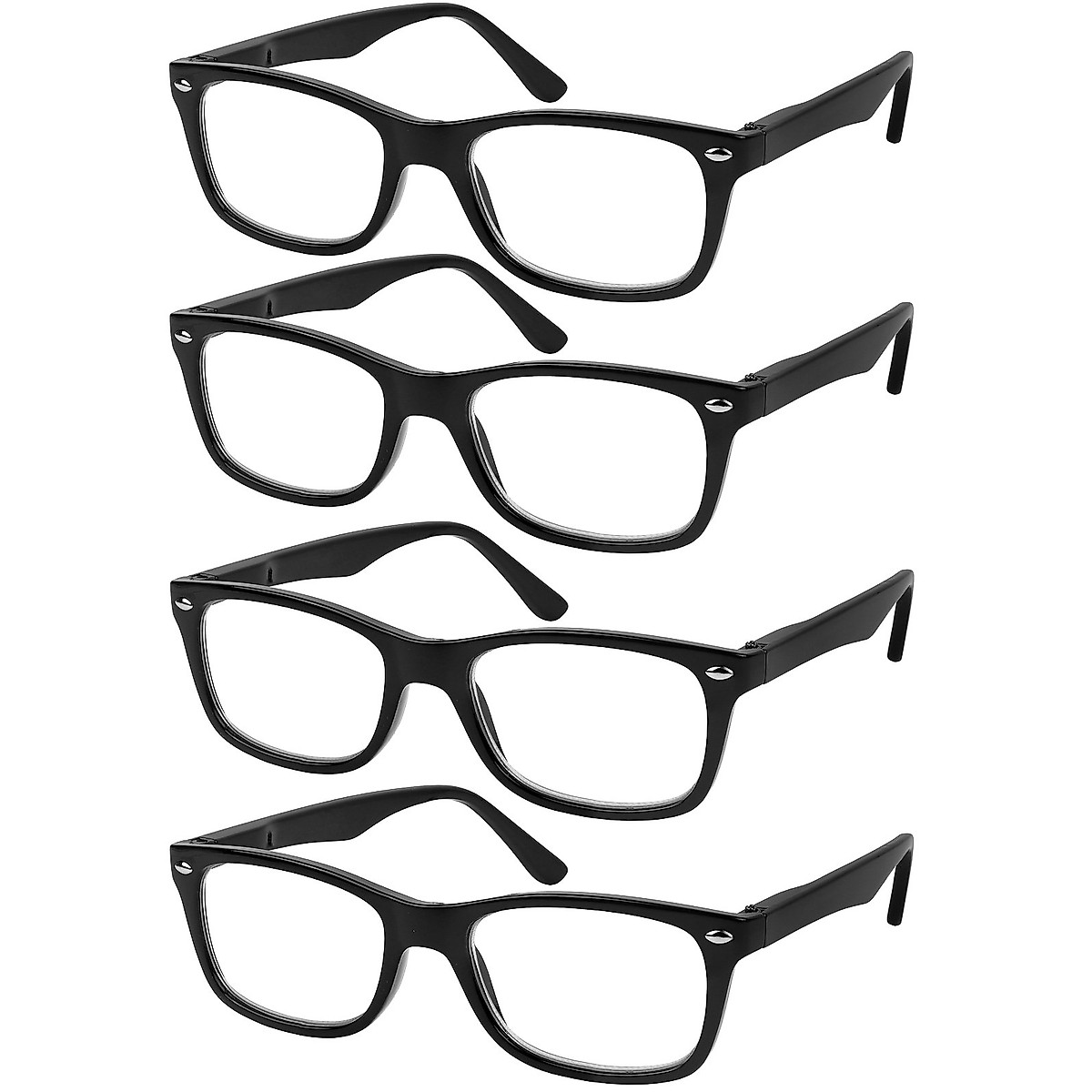 Success Eyewear Reading Glasses Set of 4 Black Quality Readers Spring Hinge Glasses for Reading for Men and Women +3