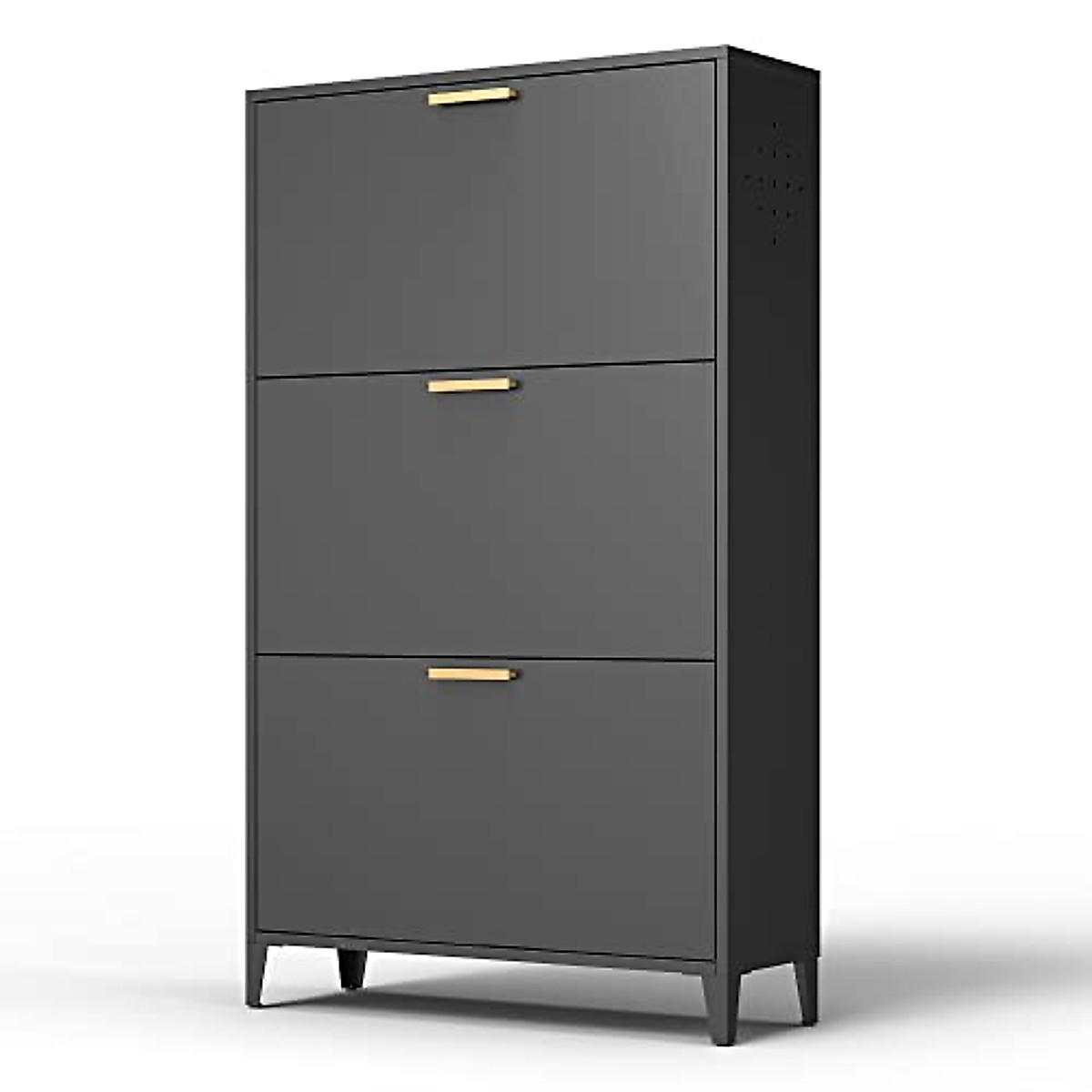 Lin-Utrend Shoe Cabinet with Adjustable Shelves Freestanding Shoe Storage Cabinet with 3 Flip Drawers Bucket,Shoe Cabinet for Entryway, Shoe Organizer Cabinet for Entryway Hallway Bedroom (Black)