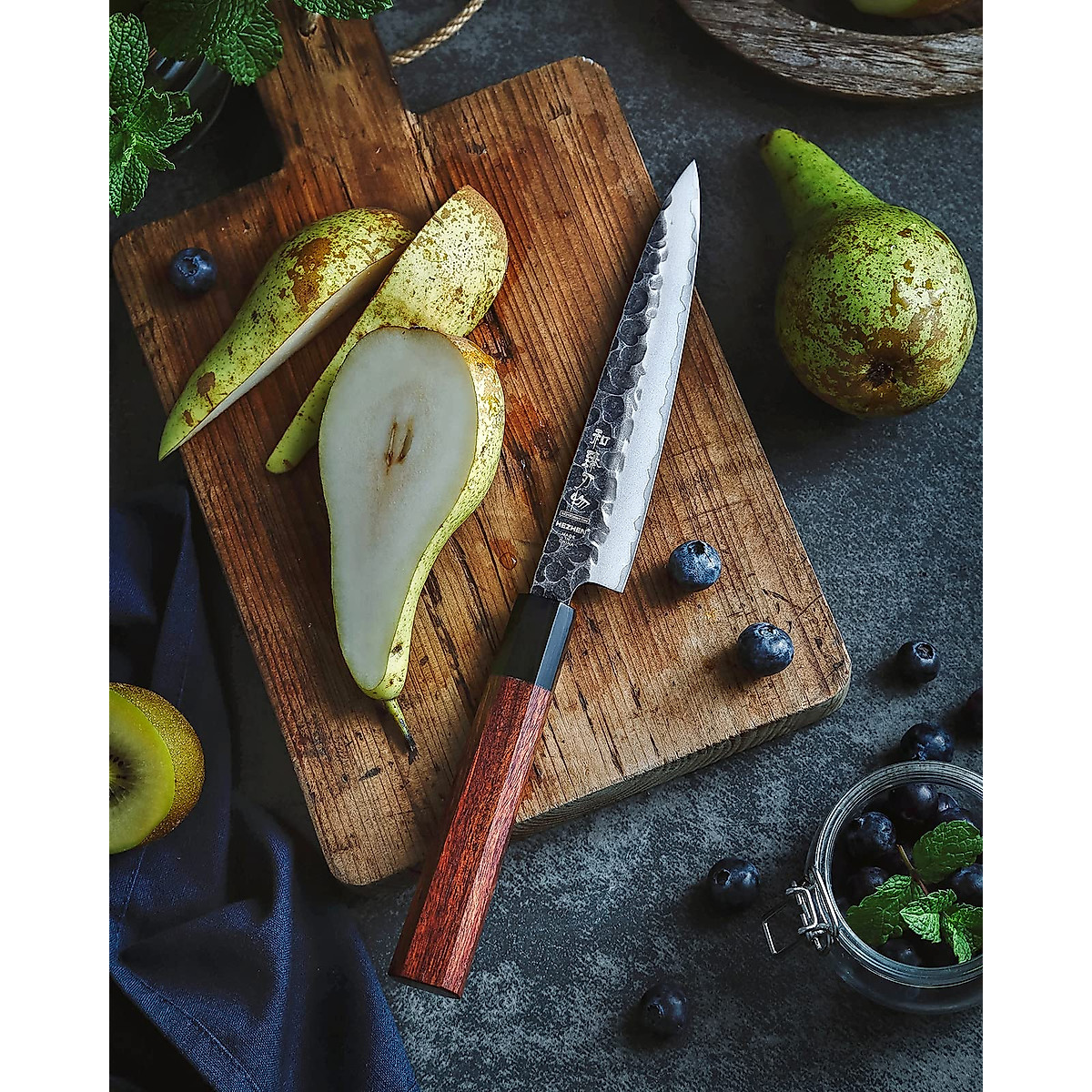 HEZHEN 6" Utility Knife, Clad Steel Composite Forging Steel Universal Knife, Petty Knife Paring Fruit Peeling,Japanese Style Kitchen Knife,Natural Wood Octagonal Handle