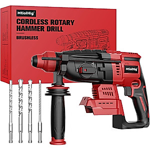 Rotary Hammer Drill For Milwaukee 18V: 1" SDS Plus Brushless Rotary Hammer - Safety Clutch 4 Application Modes Fastest Drilling For Concrete Tile Wood Wall Including 4 Drill Bits(Battery not included)