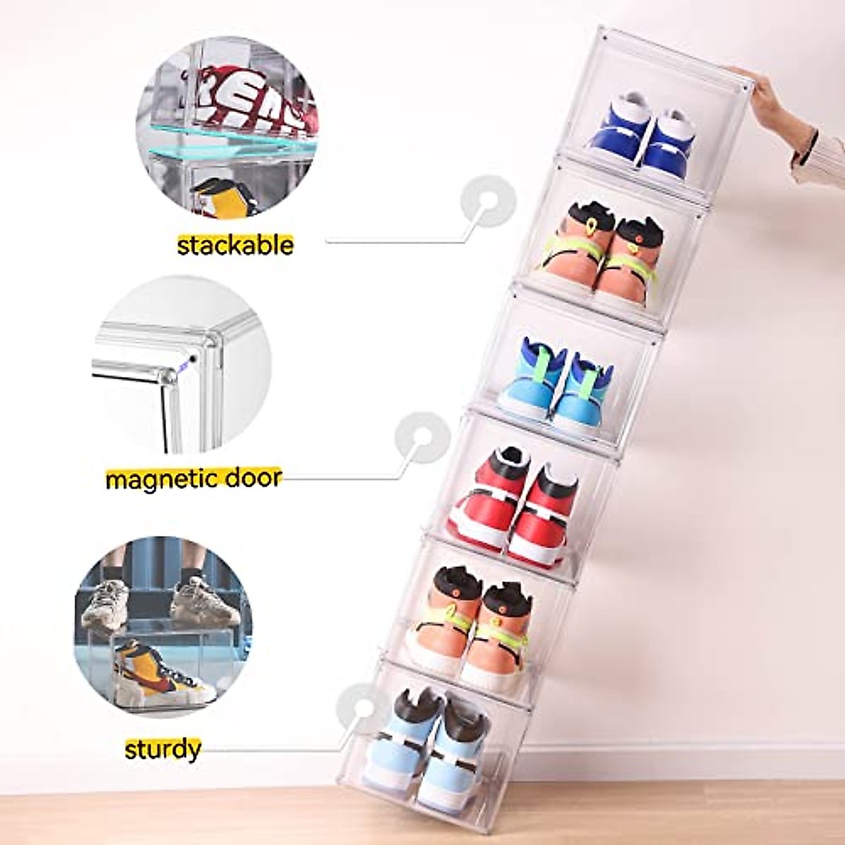 Attelite 3 Pack X-Large Drop Front +6 Pack Large Side Open Clear Plastic Shoe Organizer Box, Stackable Shoe Containers for Display Sneakers