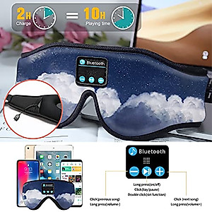 Sleep Headphones, Sleep Mask with Bluetooth Music Headphones 3D Eye Mask,Cotton Sleeping Headphones for Side Sleepers with Adjustable Ultra Thin Stereo, Gift for Women Gadgets for Men (Sky)