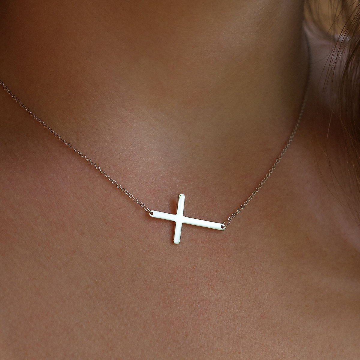 LEMONDROP 925 Sterling Silver Sideways Cross Necklace 18" + 2"